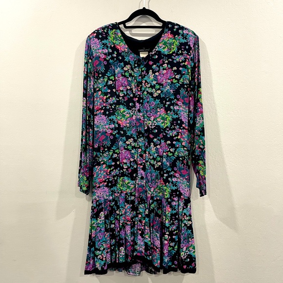 Carole Little | Dresses | Vintage Carole Little Floral Midi Dress Sz 4 ...